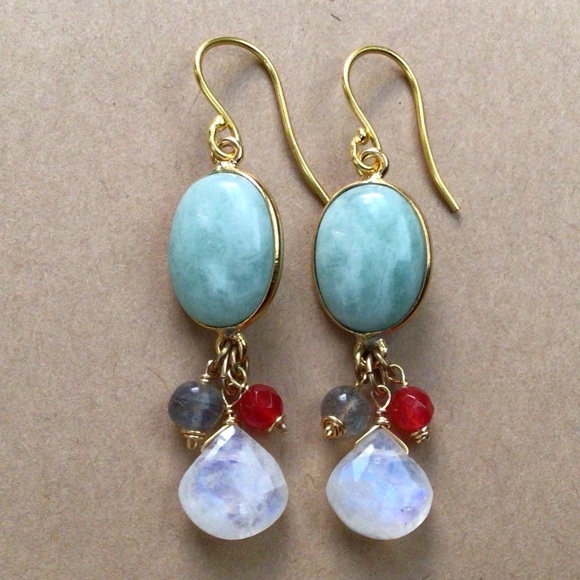 Handcrafted | Jewelry | New Sundance Charm 8k Gold Plated Moonstone Amazonite Ruby Labradorite ...